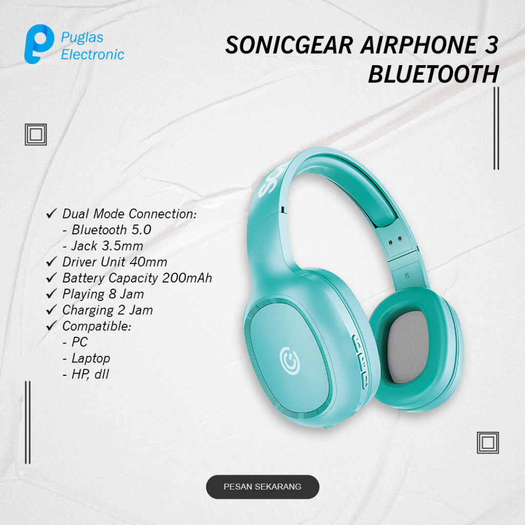 Jual Headset Sonicgear Airphone 3 Bluetooth Wireless Headphone Komputer ...