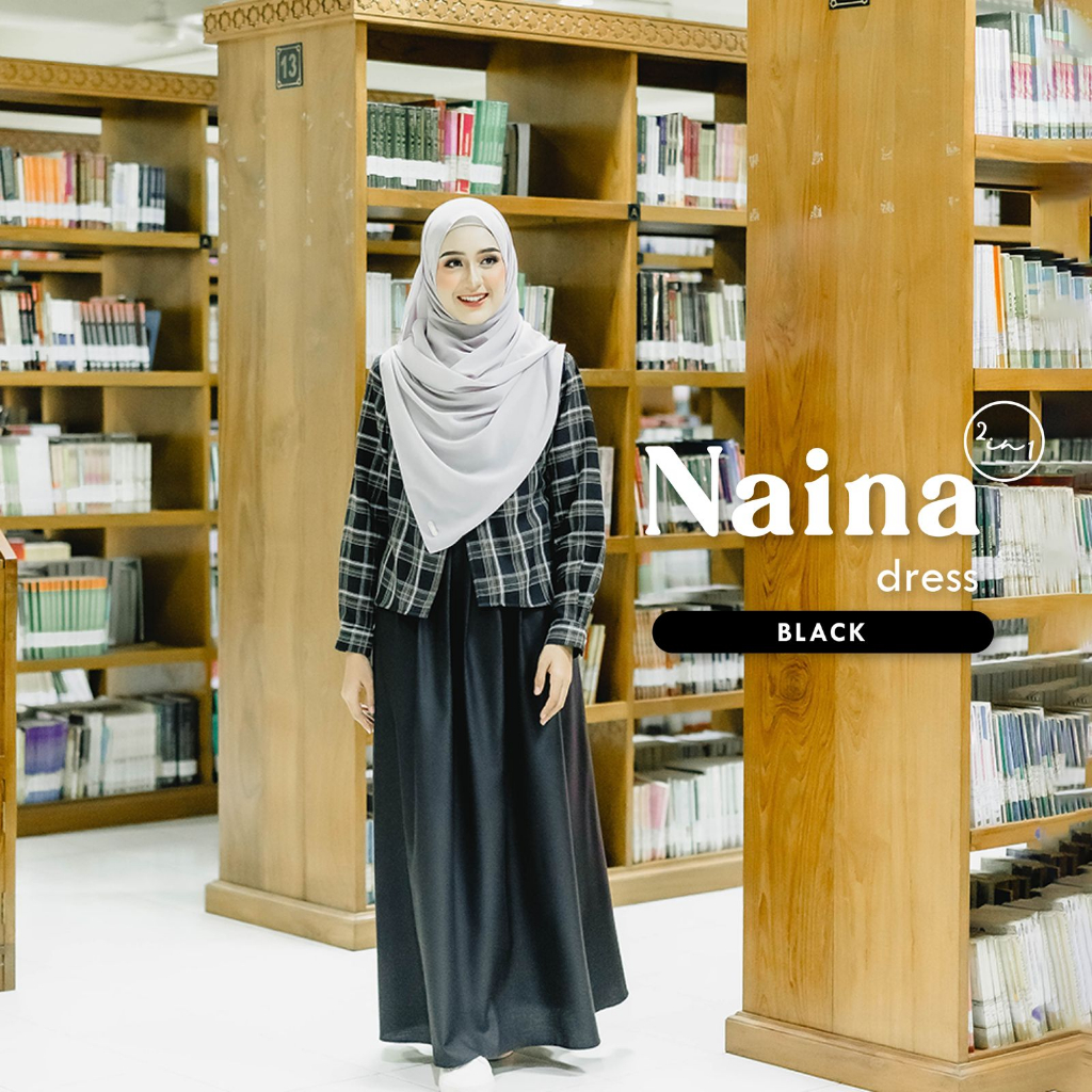 Jual NAISHA 100% ORI - Naina Dress | Dress + Outer | Dress Simple 2 in ...