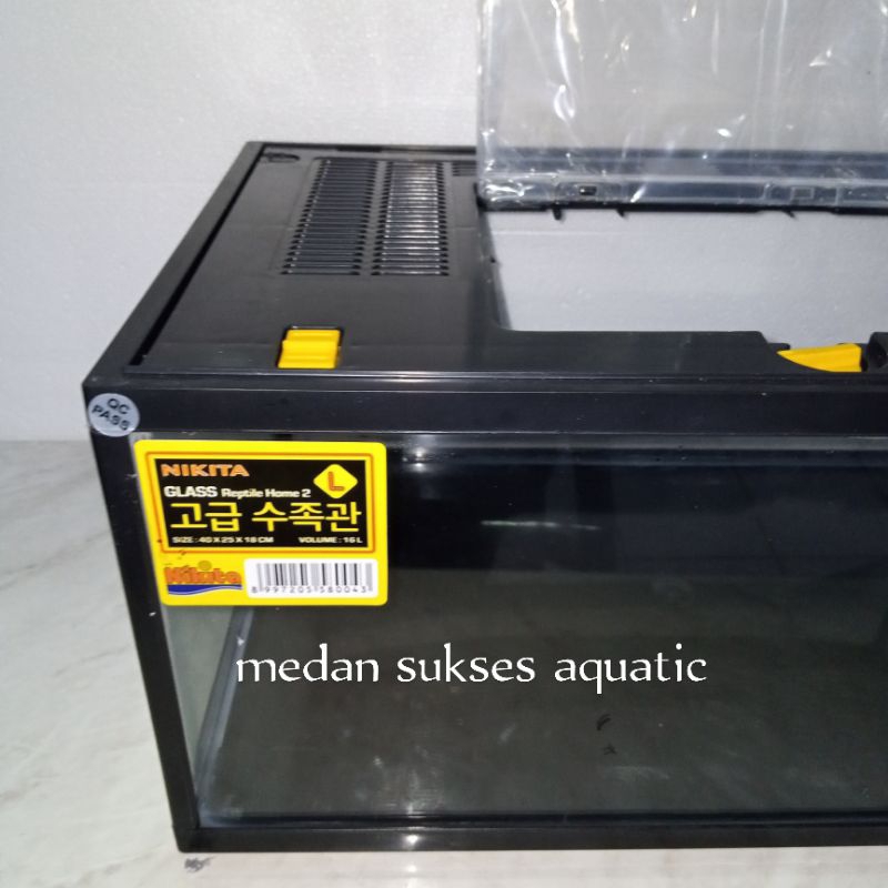 Jual Aquarium Reptil / Kura Kura Nikita size L Pendek ( 40 x 25 x18cm) Plus Tutup | Shopee Indonesia