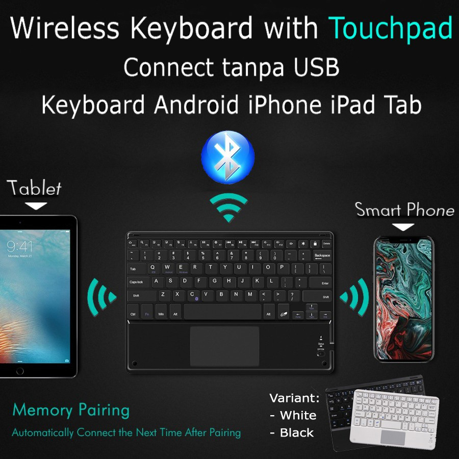 Jual Keyboard Bluetooth 10 inch Wireless Trackpad Lightweight Portable ...