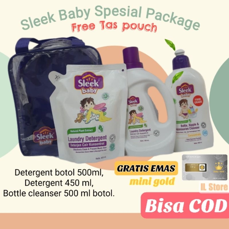 Jual Sleek Baby Spesial Package 3in1 Gratis Tas Pouch (detergent 500 ml ...
