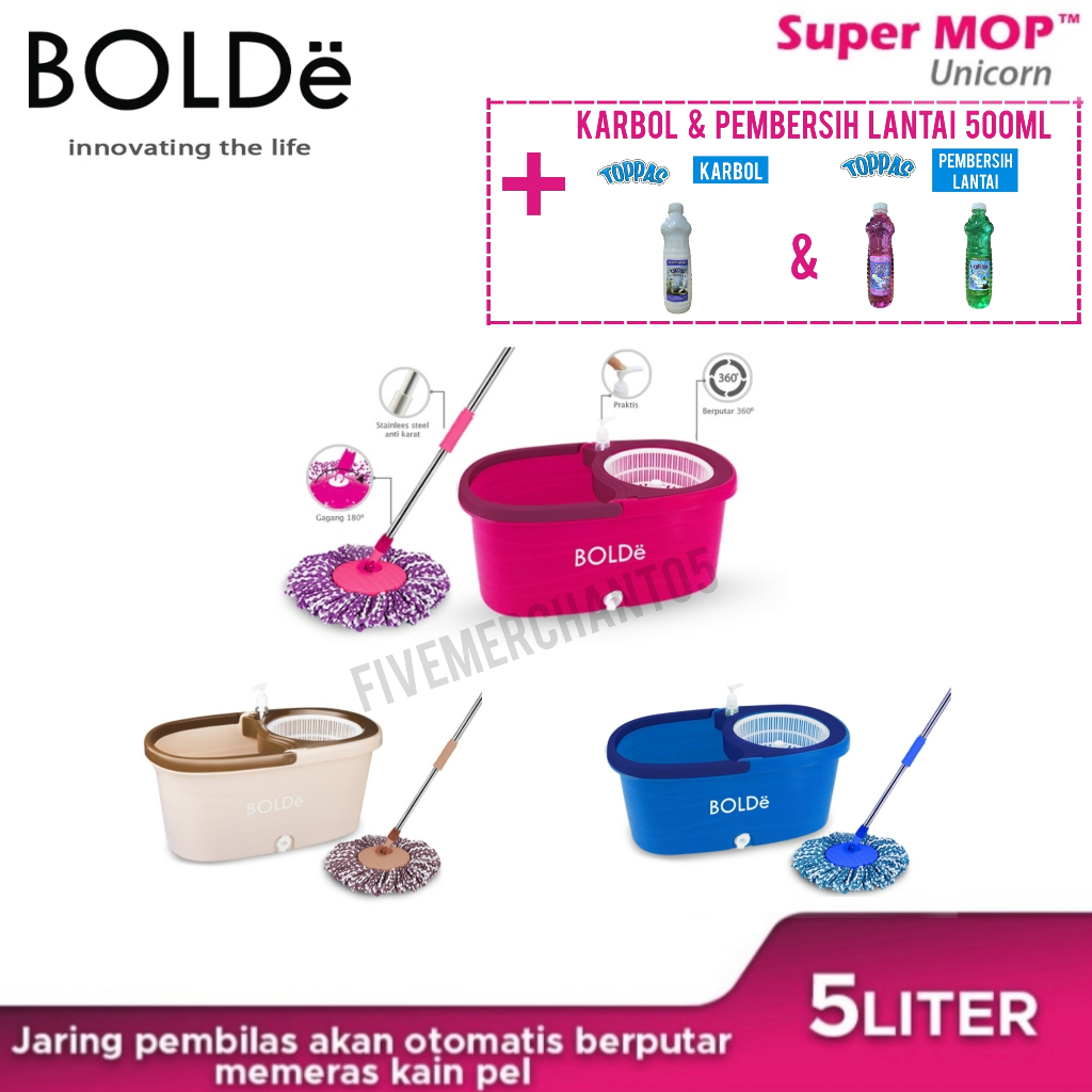 Jual Alat Pel Bolde Supermop UNICORN Otomatis Tongkat Putar Ember Murah ...