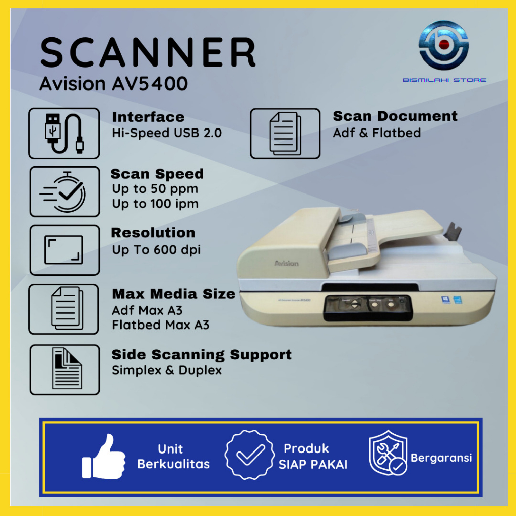 Jual Scanner A3 Avision AV5400 Flatbed n ADF Ultrasonic 50 Lembar Permenit | Shopee Indonesia
