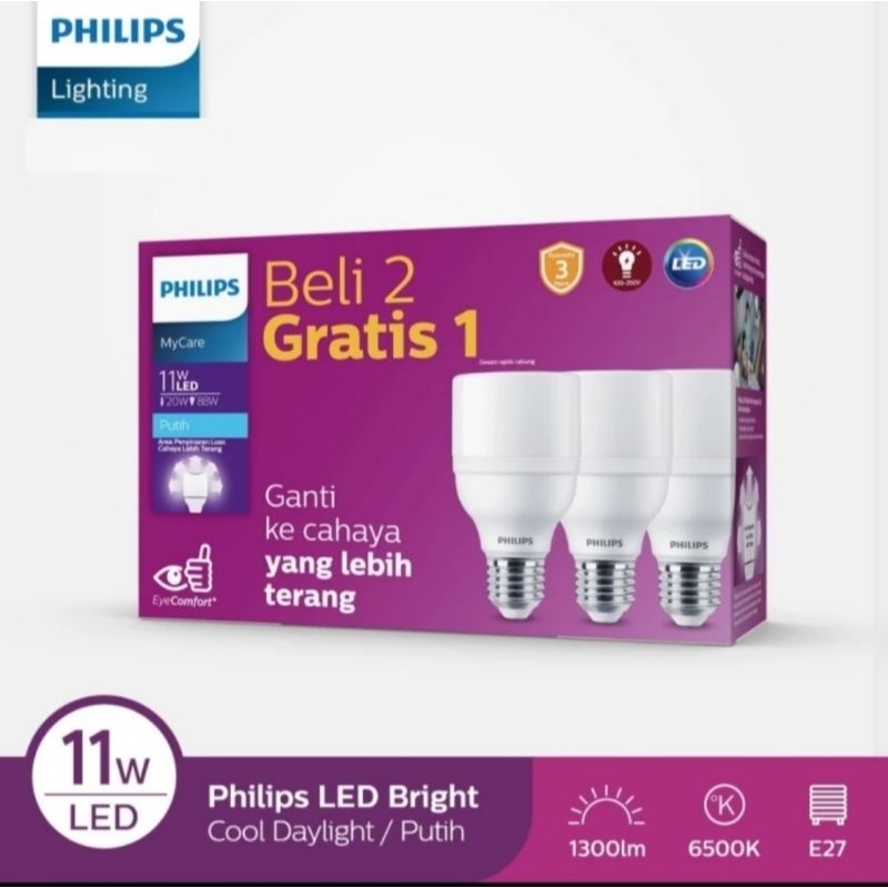 Jual Lampu Rumah PHILIPS LED Bright Multipack 9 11 13 W Watt Isi 3 Lampu | Shopee Indonesia