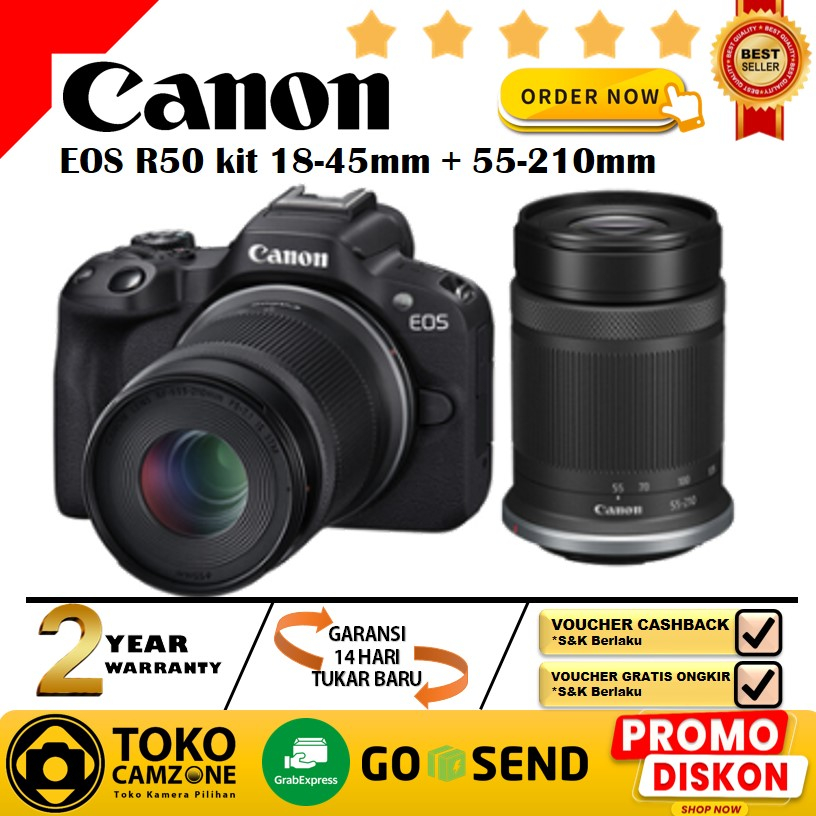 Jual Canon EOS R50 kit 18-45mm + 55-210mm Mirrorless Camera EOS R 50 Garansi Resmi | Shopee ...