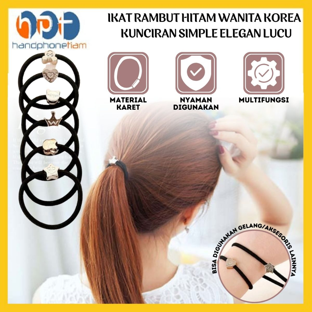 Jual Ikat Rambut Hitam Karakter Gold Korea | Hairband Gelang Kunciran ...