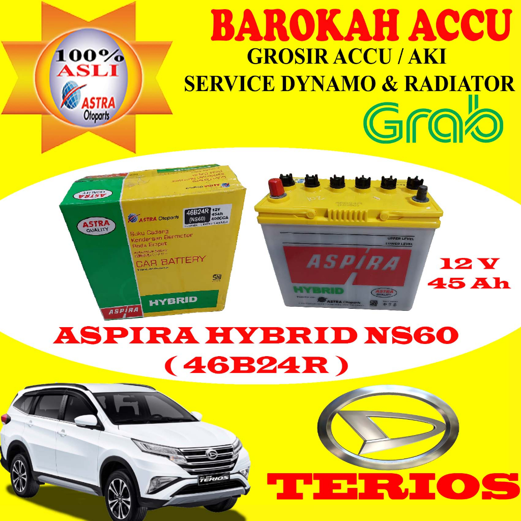 Jual AKI MOBIL DAIHATSU TERIOS ASPIRA HYBRID NS60 / 46B24R , 45 AH | Shopee Indonesia