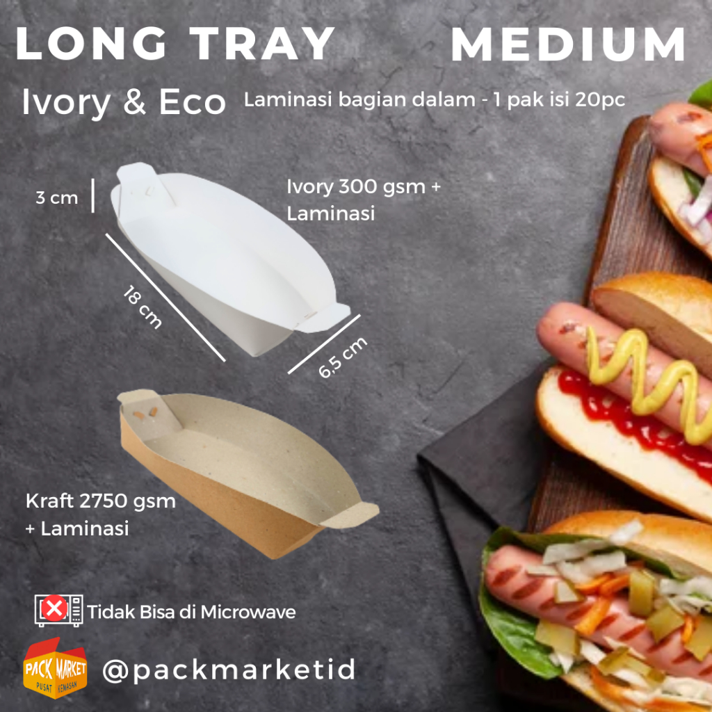 Jual Long Tray Medium (1 pak isi 20pc) / Snack Tray/ Paper Tray/ Paper ...