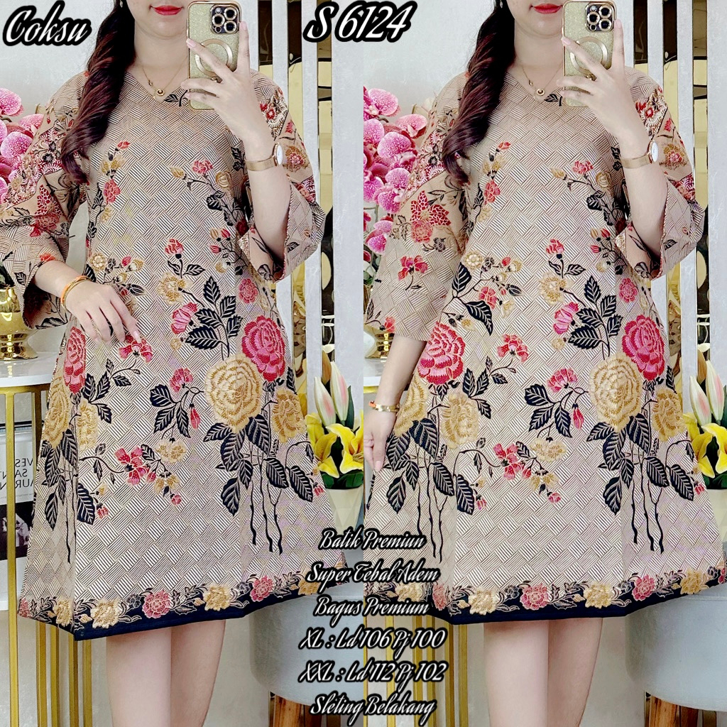 Jual 6124 Dress Katun Motif Batik Cantik Dan Elegan Dipakai | Shopee ...