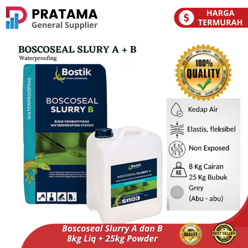 Jual Boscoseal Slurry A dan B / bostik pelapis anti bocor Grey 8kg Liq + 25kg Powder / surabaya ...