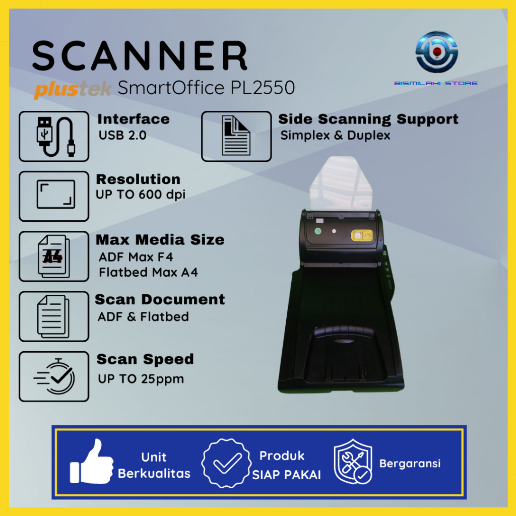 Jual Scanner F4 Plustek Smart Office PL-2550 Support Ukuran F4 Legal ...