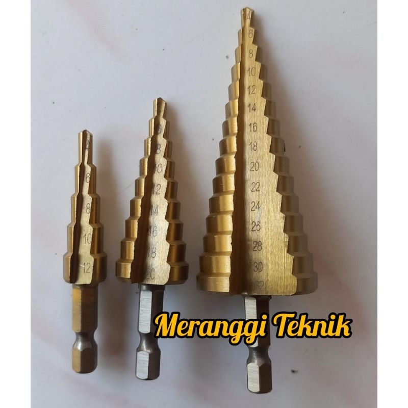 Jual id3014 Mata bor step drill pagoda set 3 pcs mata bor titanium ...