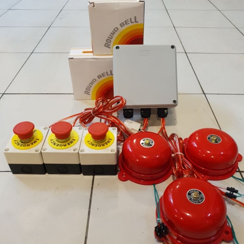 Jual Sirine Round bell 100m 3 Arah 3 Tombol set lengkap sirine peringatan Bahaya fire alarm ...