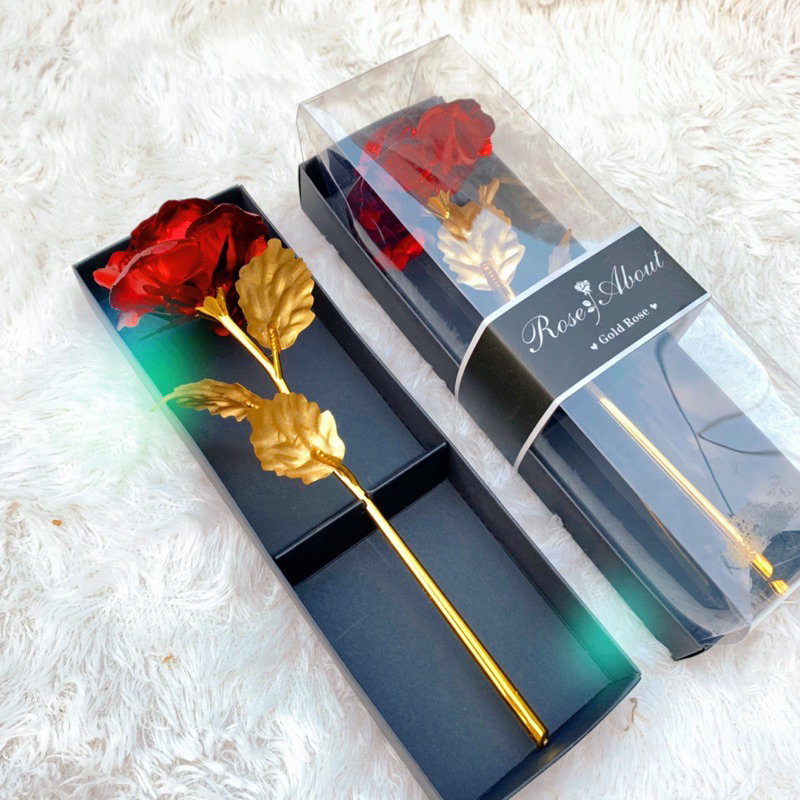 Jual Bunga mawar foil gift box - rose artificial box hitam kado wisuda ...