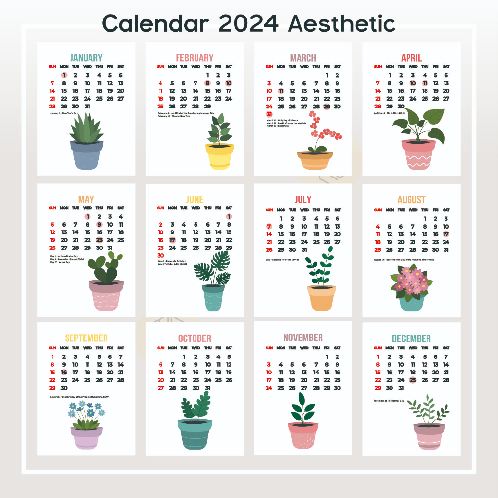 Jual Kalender 2024 Aesthetic / Kalender 2024 Lengkap / Kalender Dinding ...