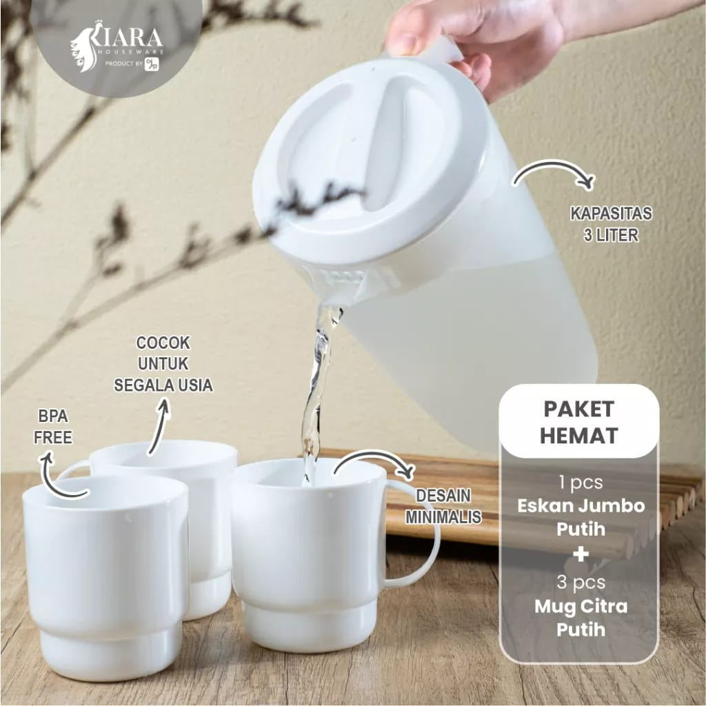 Jual PAKET HEMAT 1pcs teko jumbo putih free 3 pcs mug citra putih ...