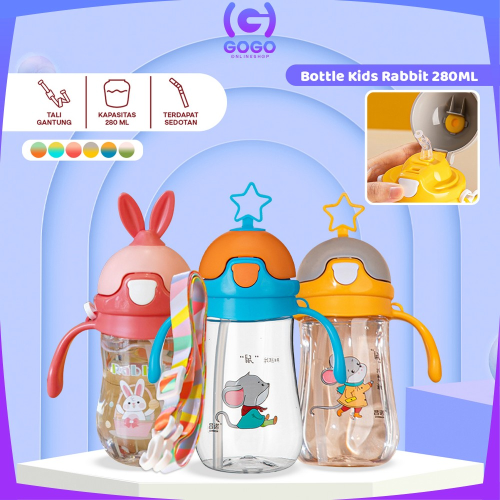 Jual GOGO-C911 C912 Botol Minum Anak 280ML Motif Kelinci dengan Tali ...