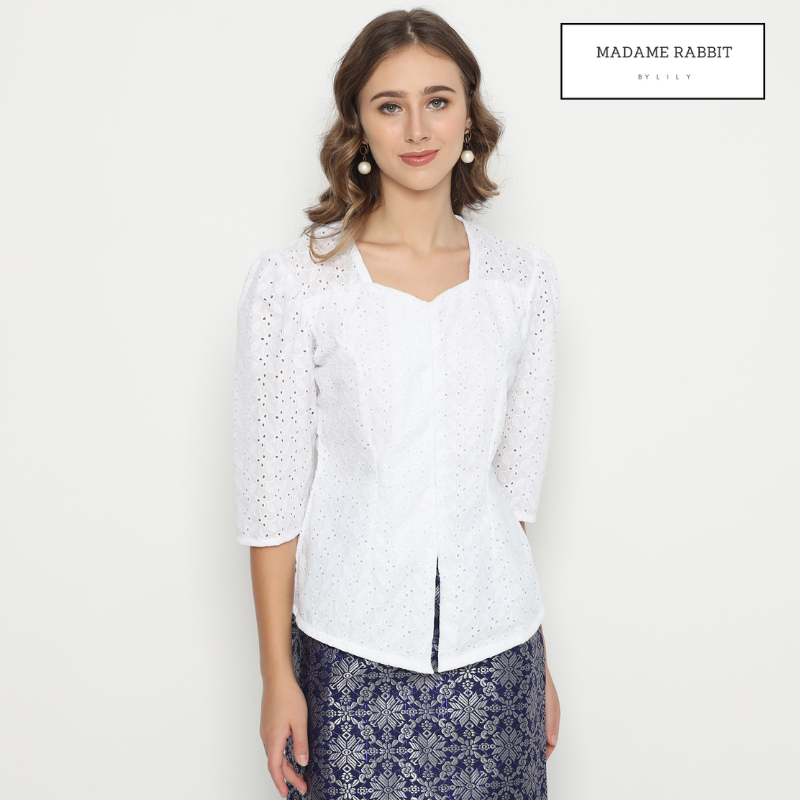 Jual Kebaya Katun Putih Madame Rabbit Bordir Furing Jahit Rapi | Shopee ...