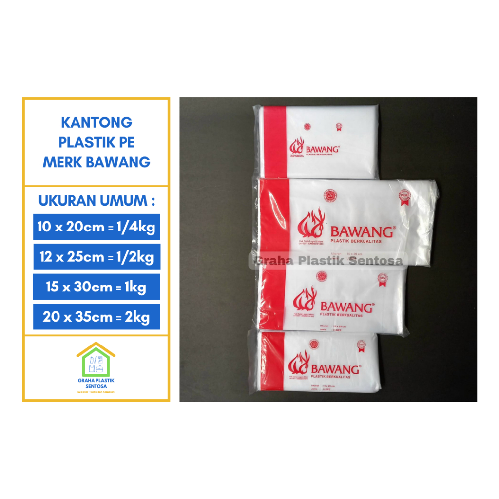 Jual Plastik PE Es, Gula, Minyak Kiloan Merk Bawang Ukuran 1/4kg, 1/2kg, 1kg, 2kg | Shopee Indonesia
