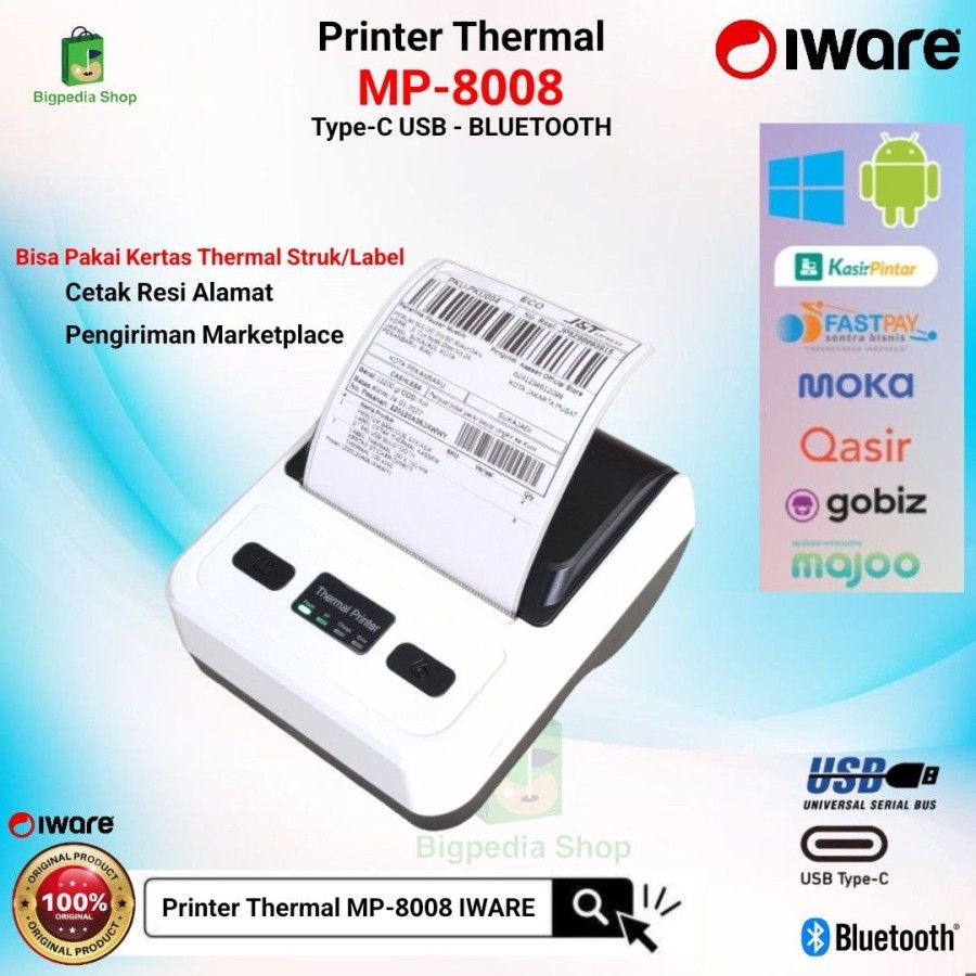 Jual Printer Thermal MP-8008 IWARE Usb-Bluetooth 80mm Cetak Struk/Resi | Shopee Indonesia