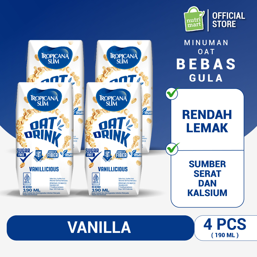 Jual 4 Pack - Tropicana Slim Oat Drink Vanillicious Vanilla 190 ml (RTD ...