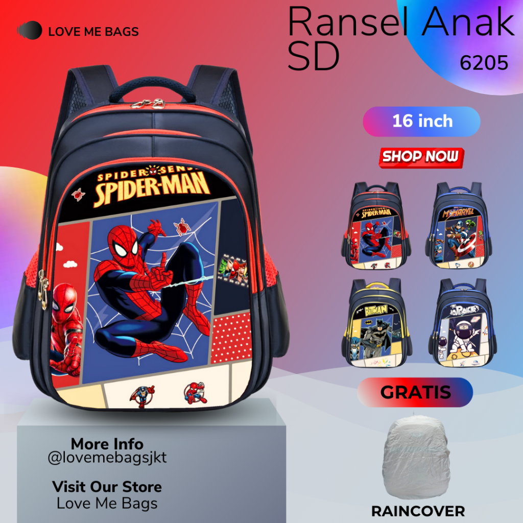 Jual LMB Tas Anak Sekolah Laki SD Import Bahan Nilon Tebal Halus Gambar keren SUPERHERO | Shopee ...