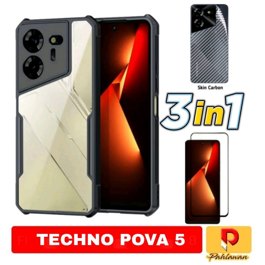 Jual Paket 3in1 Fusion Case Tecno Pova 5 / Tecno Pova 5 Pro 2023 Hybrid Soft Case Armor Bumper ...