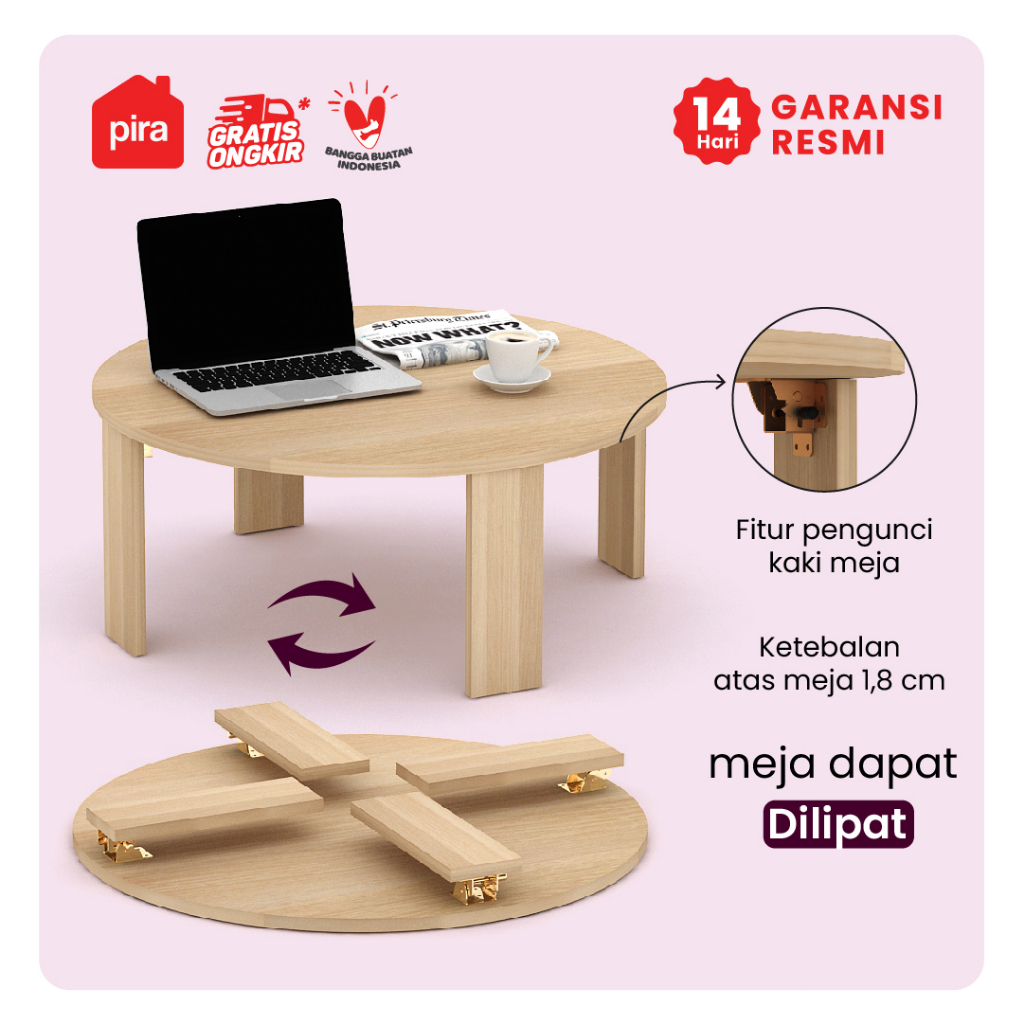 Jual PIRA - TABE ROUND80 Meja Tamu Bulat / Meja Makan Lipat Lesehan ...
