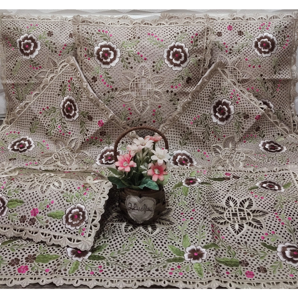 Jual set sarung bantal bordir sofa warna moca / mocca / kopi susu ...