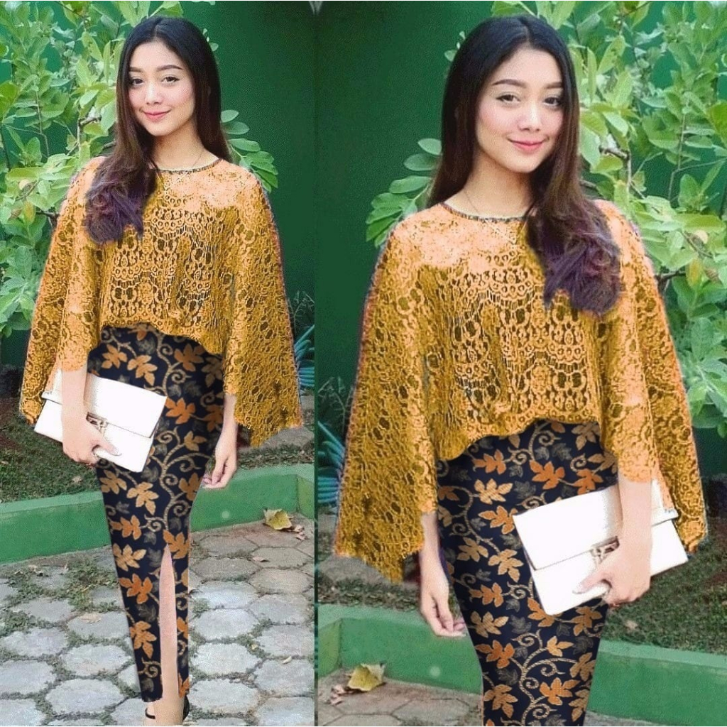 Jual Kebaya Kutu Baru Modern Cape Brokat Gliter Lengan Batwing Tangan ...