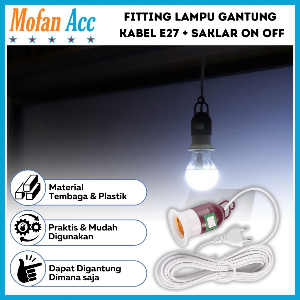 Jual Fitting Lampu Gantung Kabel E27 Dengan Saklar On Off / Socket Pemanjang Dudukan Bohlam LED ...