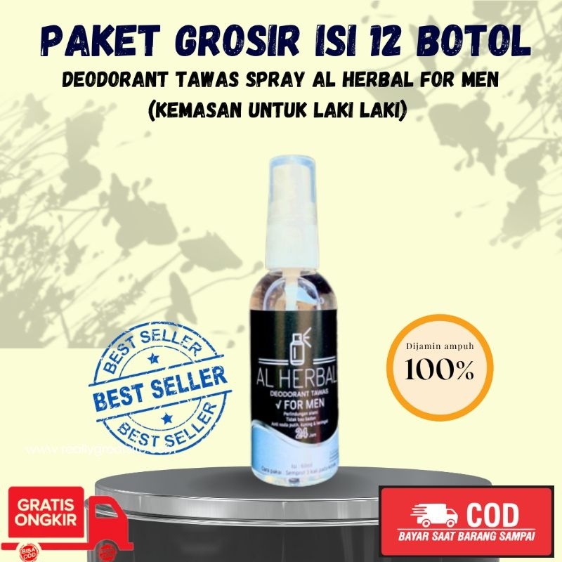 Jual PAKET GROSIR 12 BOTOL DEODORANT TAWAS SPRAY 60ML FOR MEN AL HERBAL ...