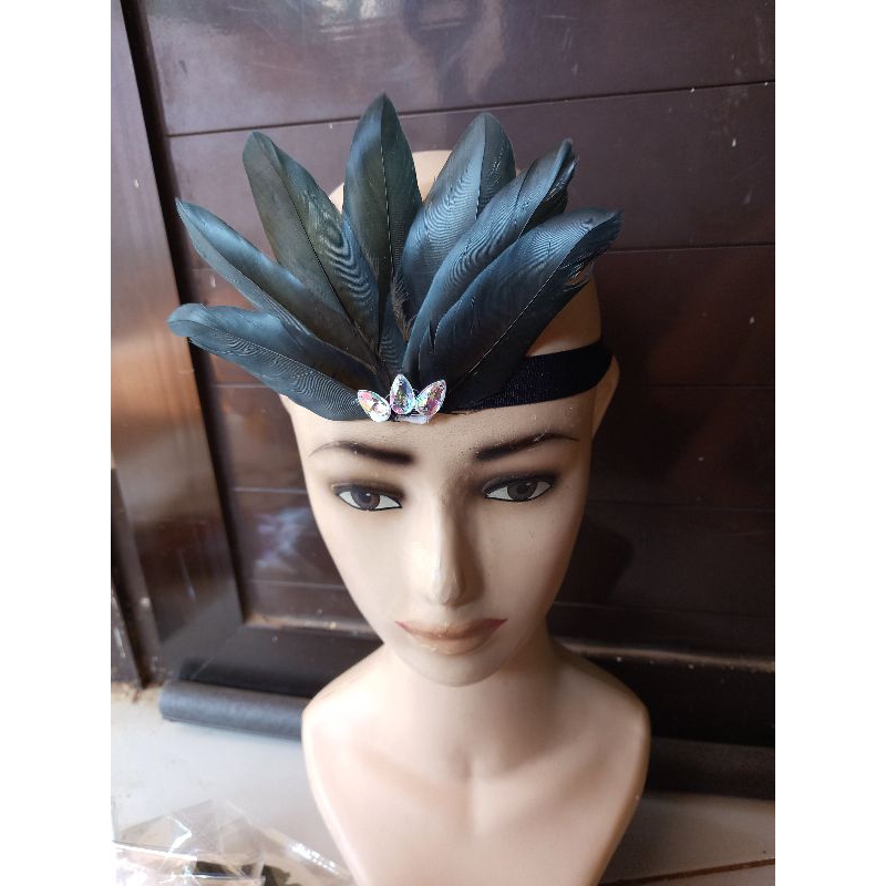 Jual Bando bulu full hitam, hitam hitam, bandana bulu, bando tari ...