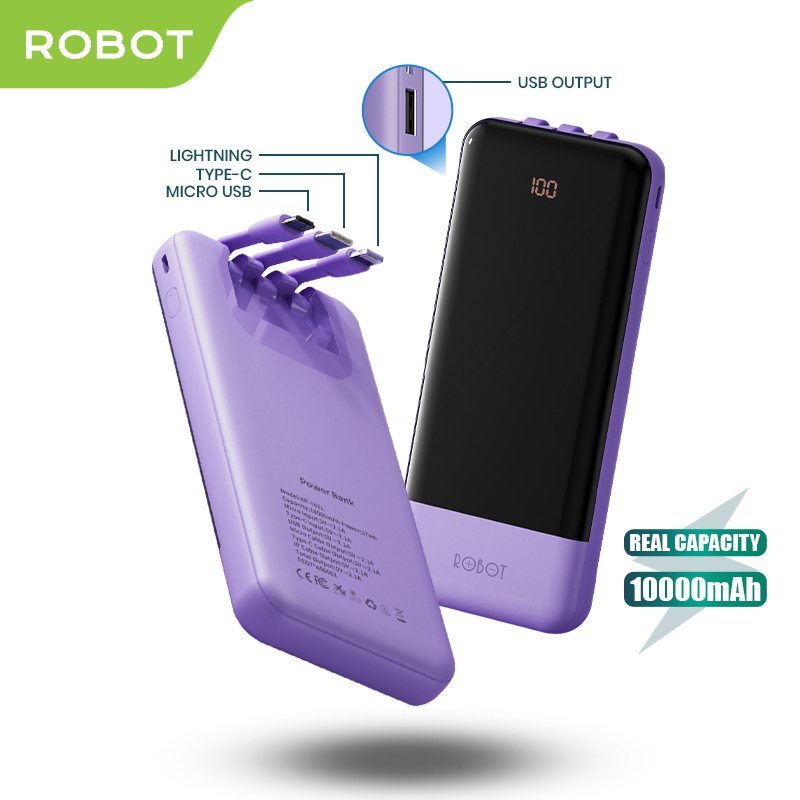 Jual Powerbank ROBOT 10000mAH RP-101L/ RP-201L New 2.1A Dengan 3 Kabel ...