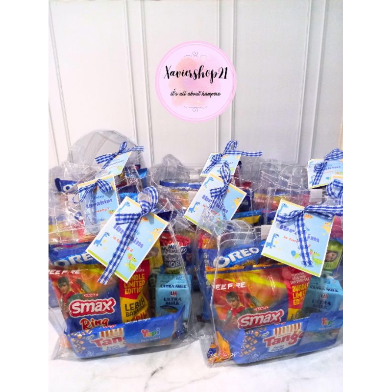 Jual Paket Snack Tema Biru Premium Tas Mika (FREE CARD) | Shopee Indonesia