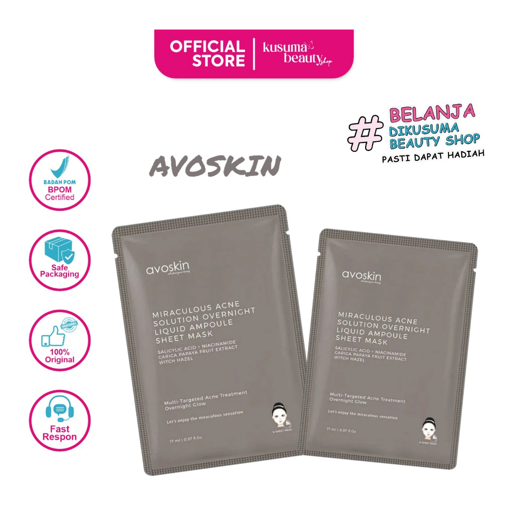 Jual AVOSKIN MIRACULOUS ACNE SOLUTION OVERNIGHT LIQUID AMPOULE SHEET ...