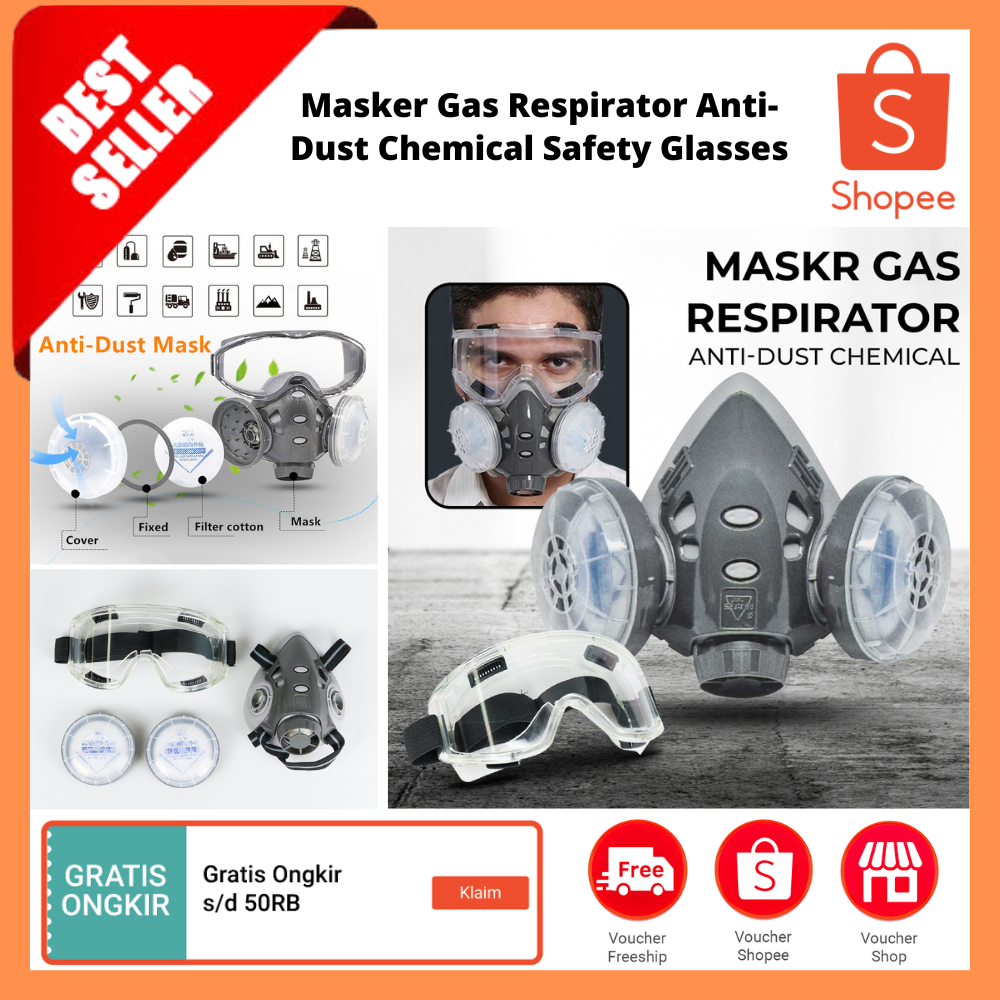 Jual Masker Gas Respirator Anti-Dust Chemical Safety Glasses / Masker ...