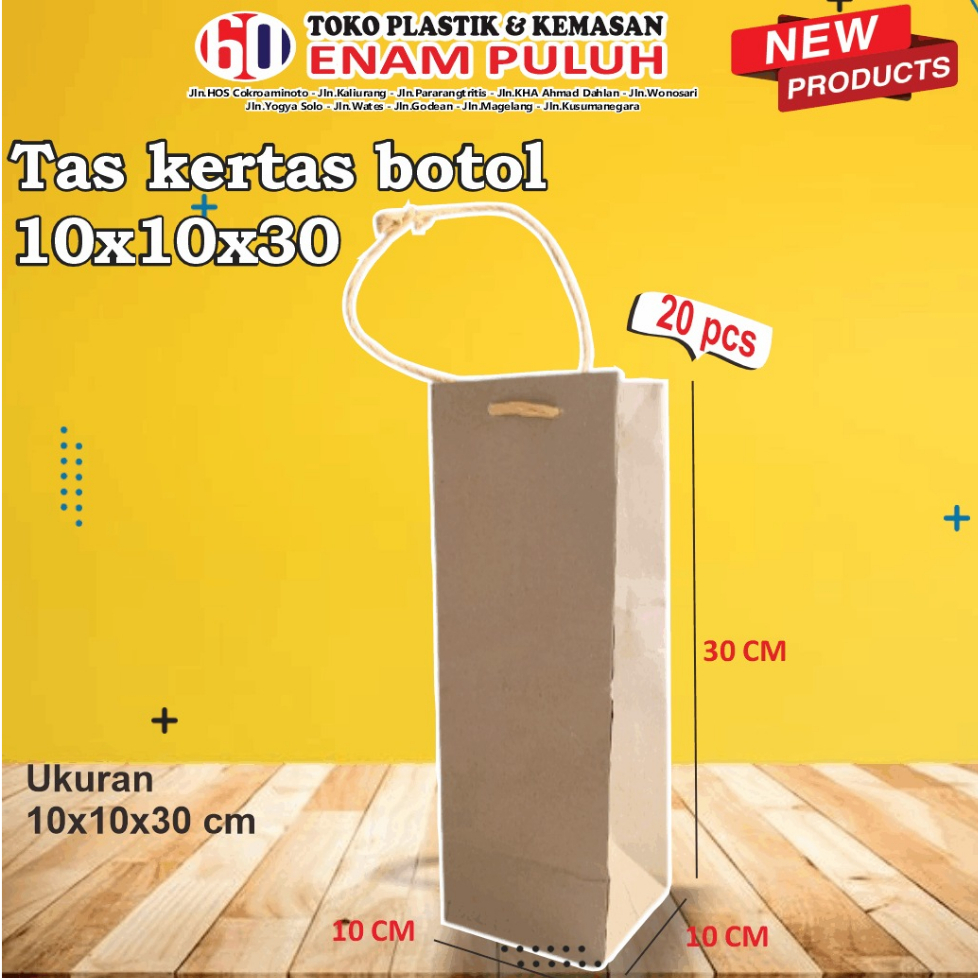Jual Paper bag Botol 10x10x30 / tas kertas botol coklat polos / tas ...