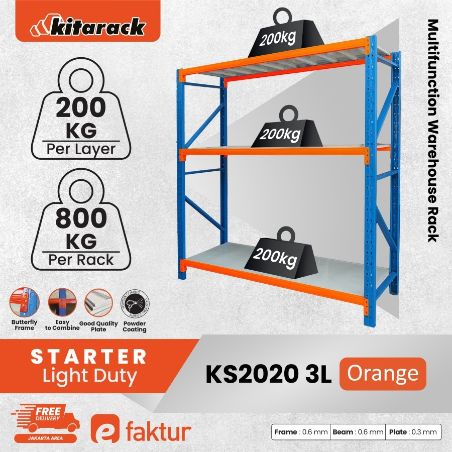 Jual RAK GUDANG KITARACK LIGHT DUTY KS2020 3 LAYER 200KG/LAYER 800KG ...