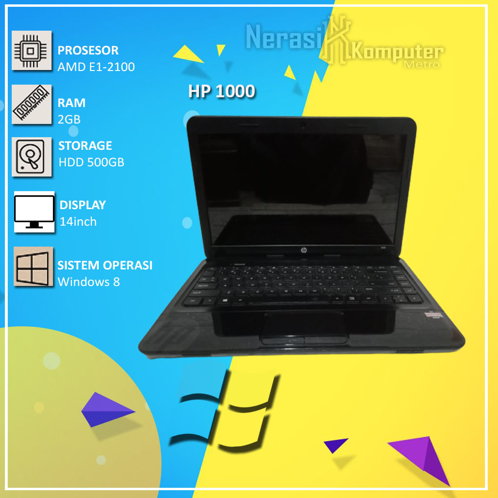 Jual Laptop HP 1000 AMD E1-1200 2GB HDD 500GB 14 inch Second | Shopee ...