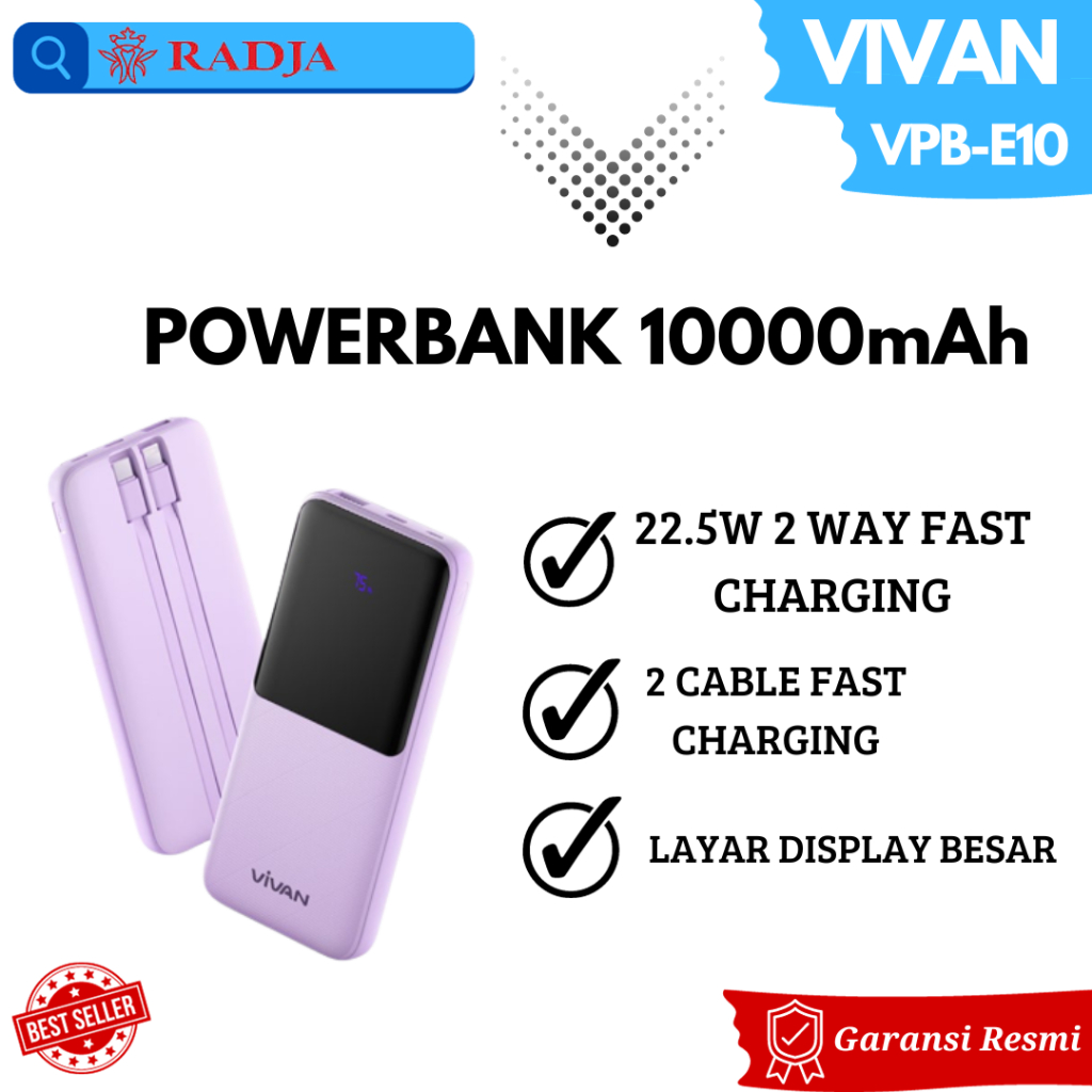 Jual Powerbank Vivan VPB-E10 10000mAh 4 Output USB Type-C 22.5W PD QC ...
