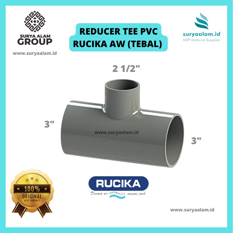 Jual REDUCER TEE AW 3” X 3/4" RUCIKA | FITTING PIPA PVC "RUCIKA" | R. TEE 3” X 1” RUCIKA ...