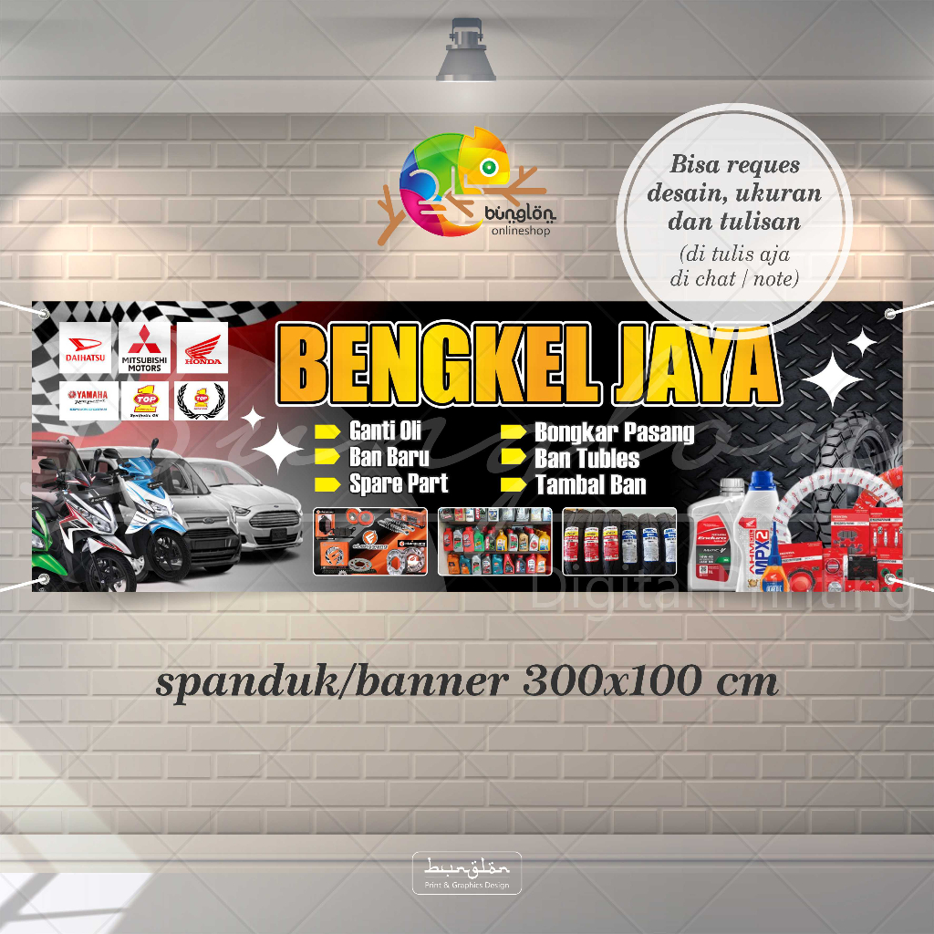 Jual Size 300x100 Cm Spanduk Banner Bengkel Mobil Motor Custom Murah ...