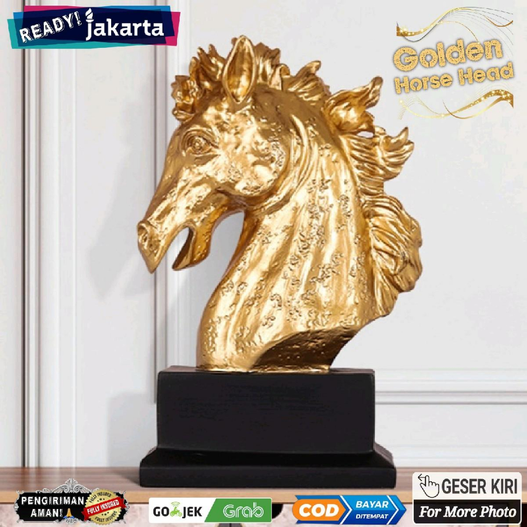 Jual Patung Kepala Kuda Emas Golden Horse Head Hiasan Pajangan Kepala ...