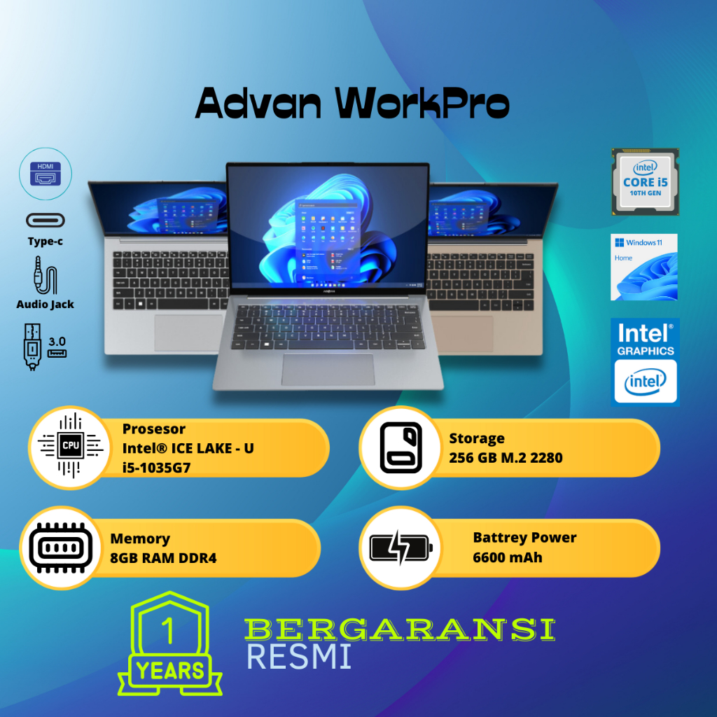 Jual ADVAN Notebook Laptop Workpro Intel I5 14'' FHD IPS 8GB 256GB Win ...