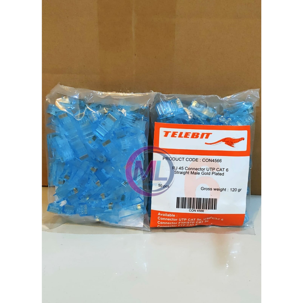 Jual Konektor RJ45 Cat6 Telebit Connector RJ45 Cat 6 Gold Plated ...
