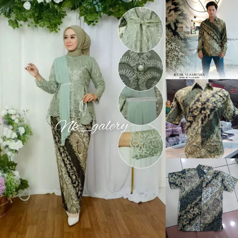 Jual Couple Kebaya Sage Green Batik CM Sage / Set Baju Batik Couple ...