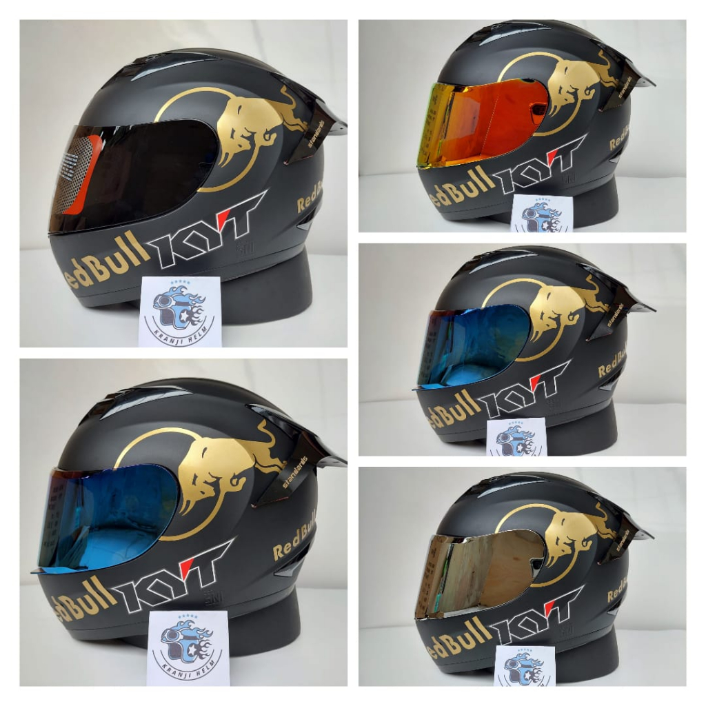 Jual HELM FULL FACE KYT R10 PAKET GANTENG RED BULL SOLID BLACK DOFT ...
