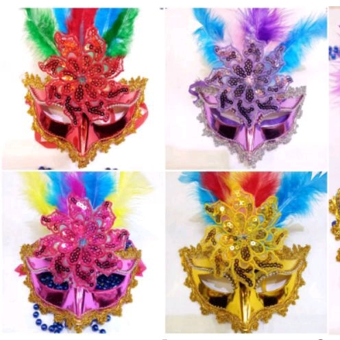 Jual Topeng Bulu Bunga Rainbow / Topeng Bulu / Topeng Pesta / Topeng ...