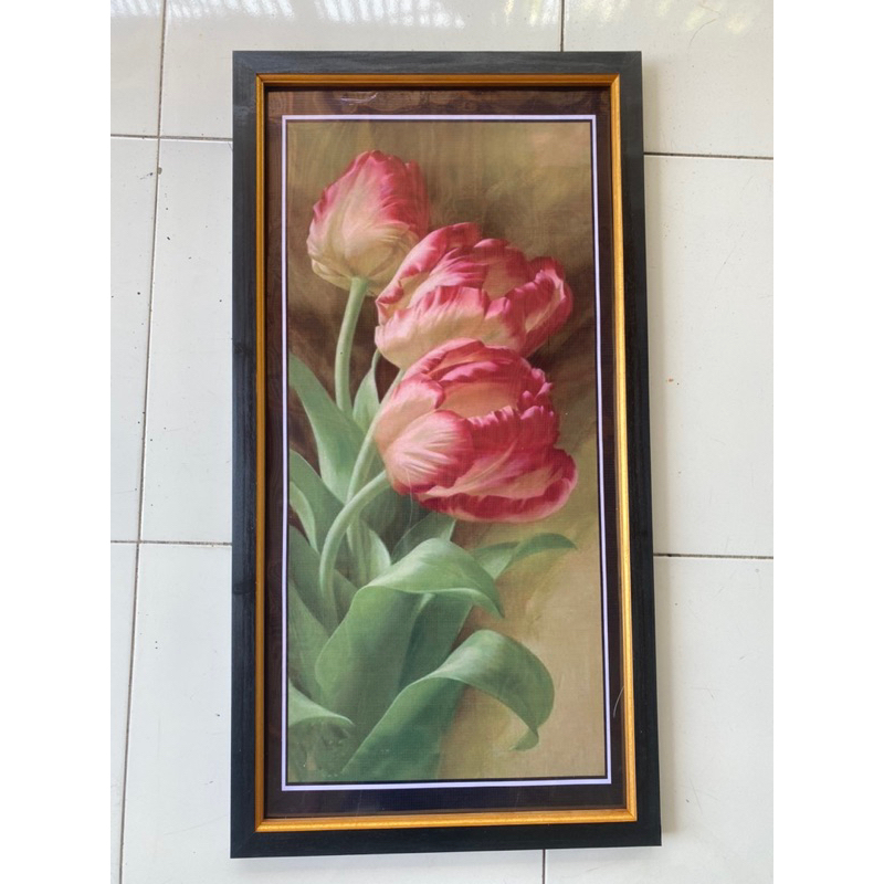 Jual Hiasan Dinding Lukisan Cetak Bunga Tulip pink cantik plus bingkai ...